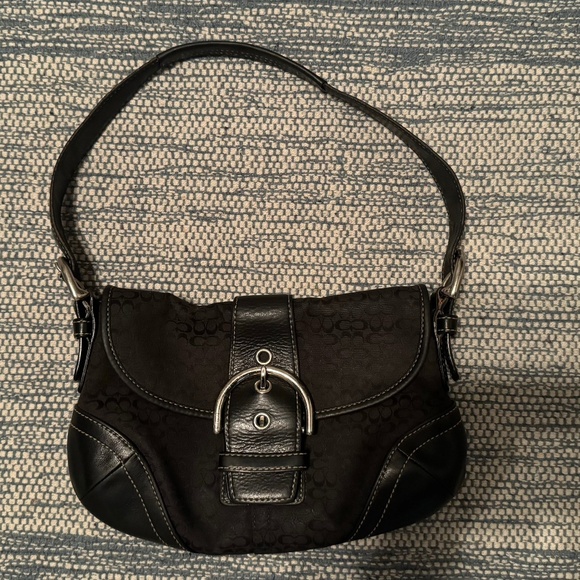 Coach | Bags | Authentic Coach Signature Soho Flap Black Handbag Silver ...